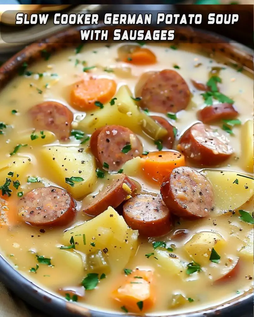 Cozy Slow Cooker German Potato Soup with Sausages - Foodyhealthylife