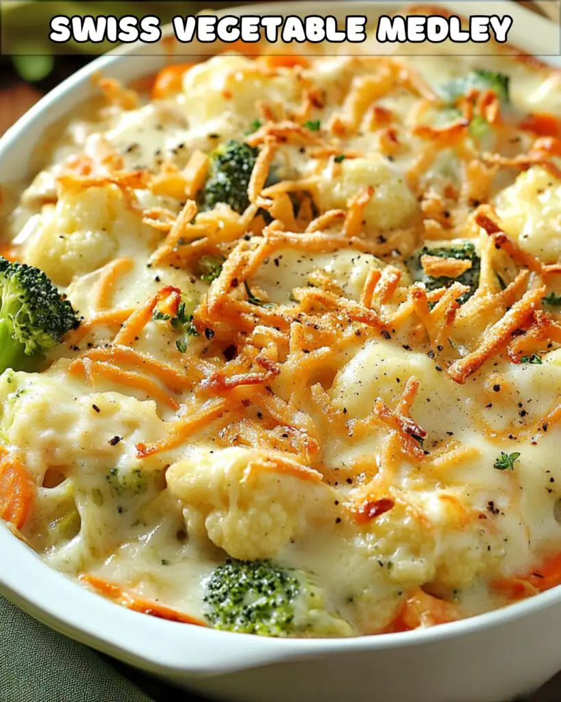 Creamy Swiss Vegetable Medley with Crispy Onion Topping - Foodyhealthylife