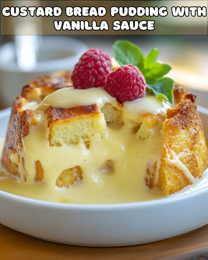 Classic Custard Bread Pudding with Creamy Vanilla Sauce - Foodyhealthylife