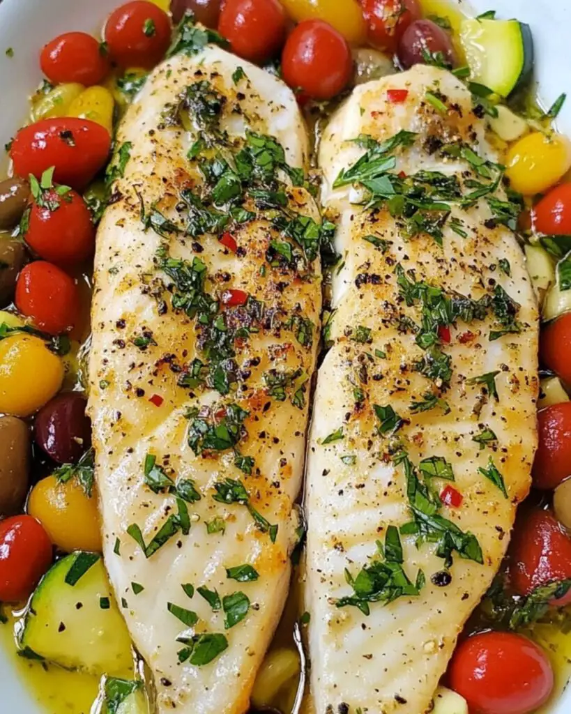 Easy Mediterranean Baked Fish with Roasted Veggies - Foodyhealthylife